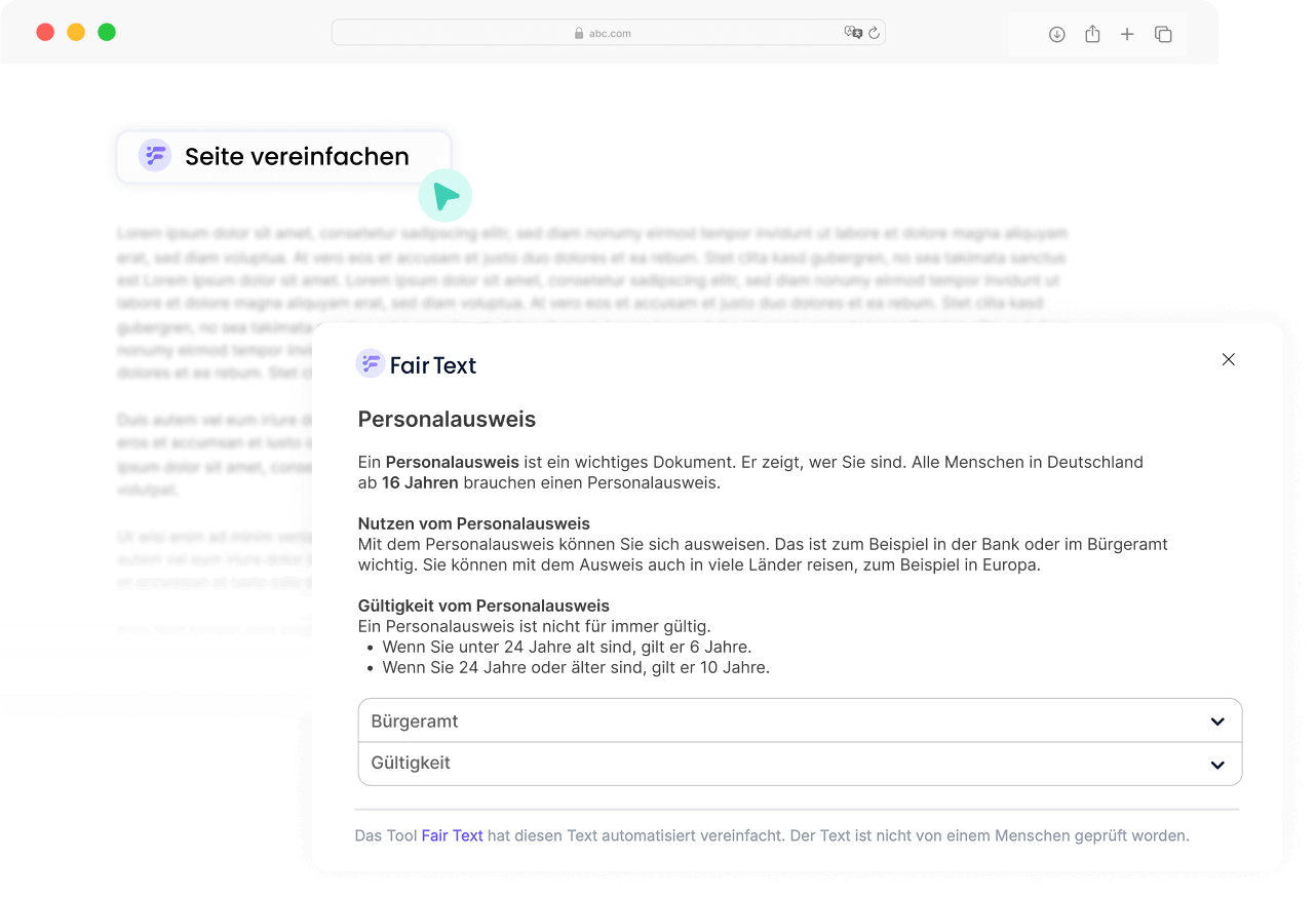 Einfache Sprache für Ihre Webseite - Fair Text Plug & Play